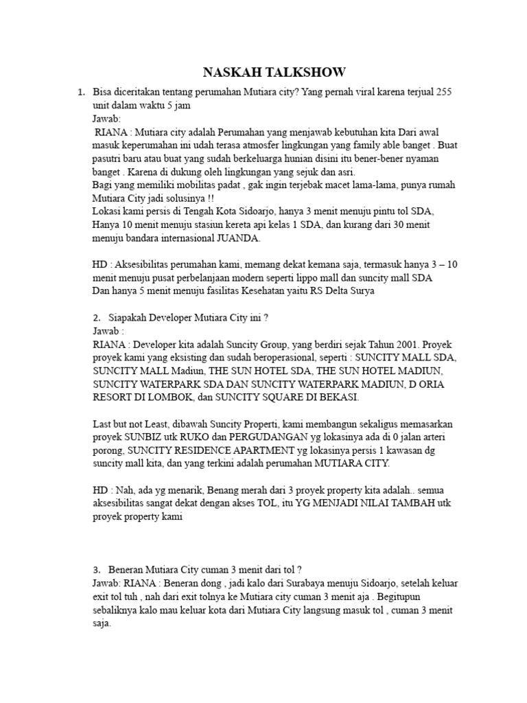 NASKAH TALKSHOW 1 Fix | PDF