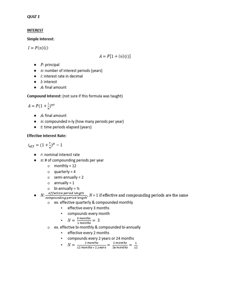 Ieecono Compiled Formula Sheet In Detail All Quizzes Pdf Bonds