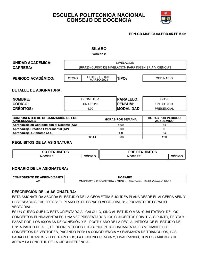 Silabo Geometria GR32 | PDF | Geometría | Triángulo