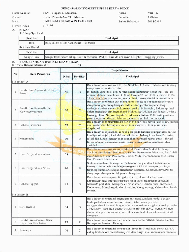 Raport Kelas Viii Semester 1 | PDF