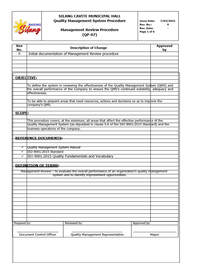 QP 07 Management Review | PDF | Quality Management System | Quality Management