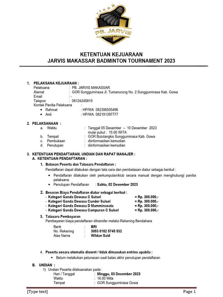 Edaran JARVIS Turnamen 2023 | PDF