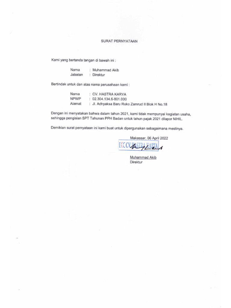 Surat Pernyataan CV | PDF