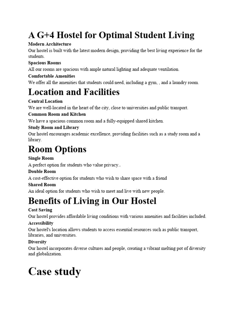 Case Study: A G+4 Hostel For Optimal Student Living | PDF | Dormitory ...
