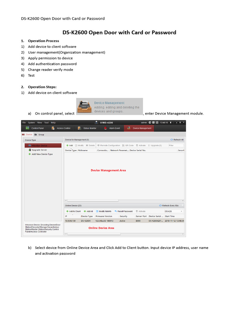 DS K2600 Open Door With Card or Password | PDF | Password | Access Control