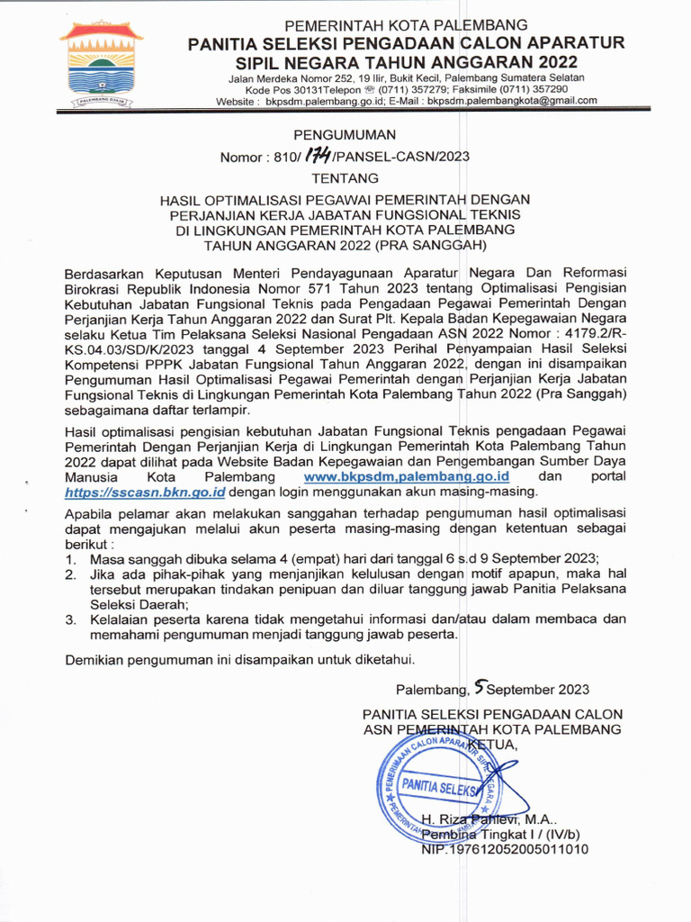 Pengumuman Optimalisasi PPPK Teknis 2022 - Pra Sanggah - Lampiran | PDF
