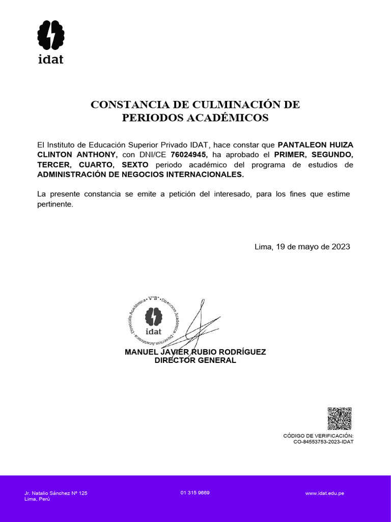 Certificado de Conclusion de Estudios | PDF