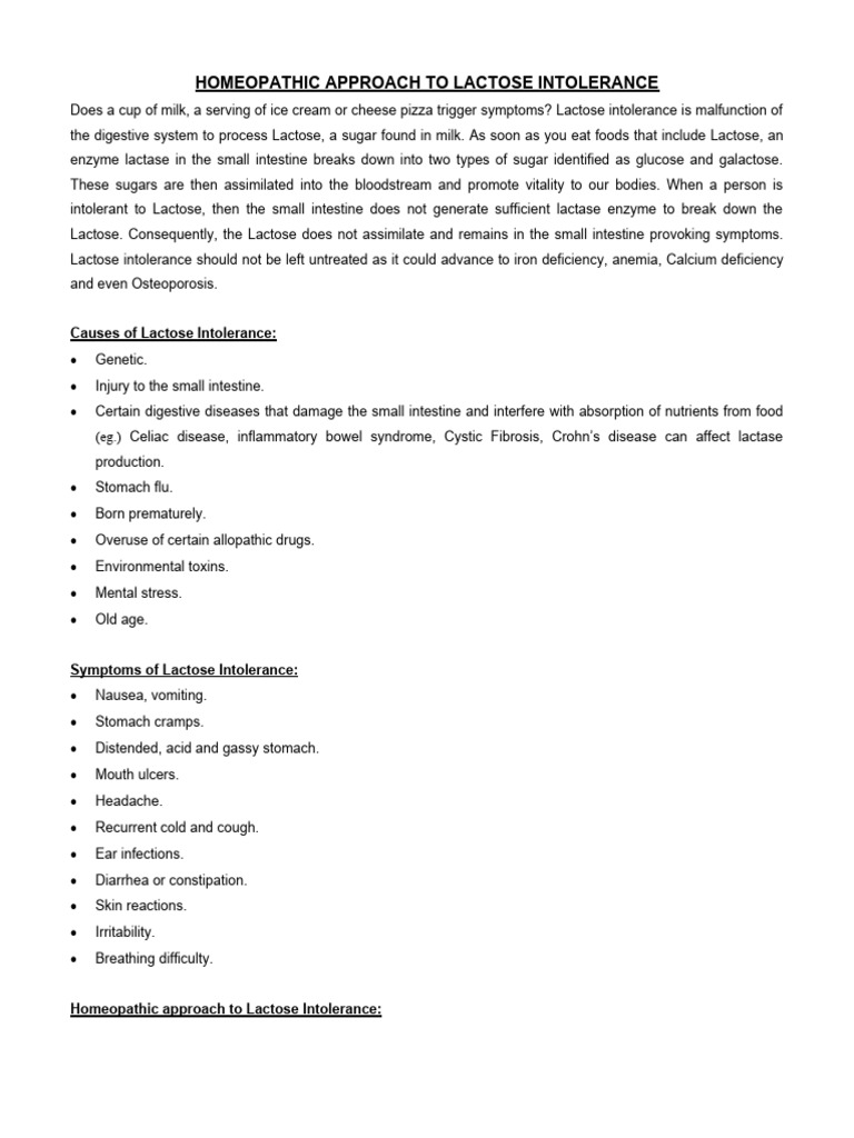 Lactose Intolerance and Homeopathy | PDF | Food Intolerance | Bloating