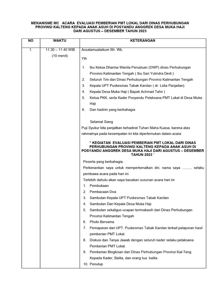 Mekanisme MC Evaluasi Pemberian PMT Dari Ortu Asuh Dishub Provinsi | PDF Mekanisme MC Evaluasi Pemberian PMT Dari Ortu Asuh Dishub Provinsi | PDF