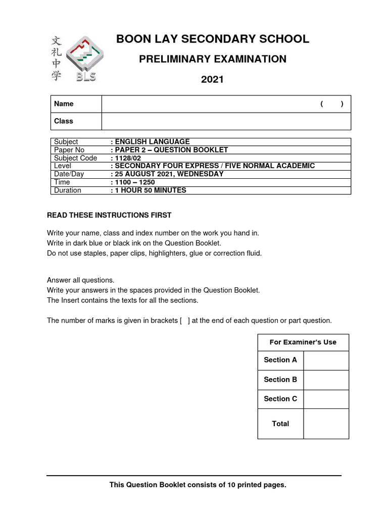 4E5N EL Prelim P2 2021 - QBv2 | PDF | Ellipsis