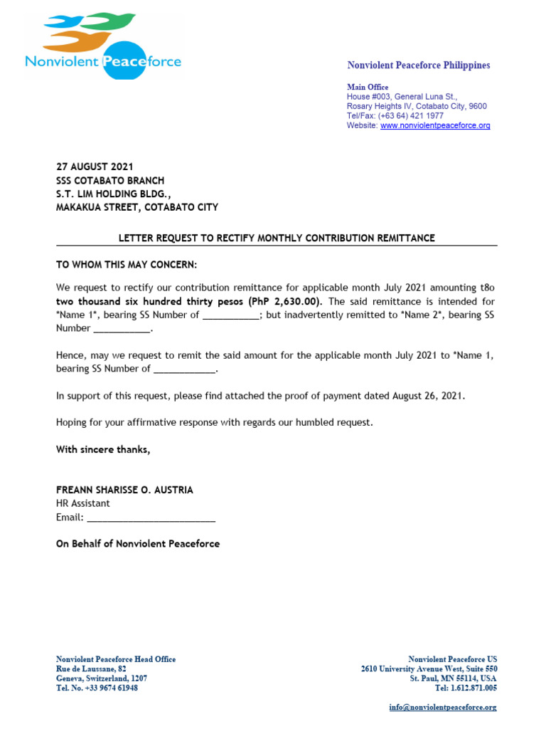 Request to Rectify SSS Contribution | PDF
