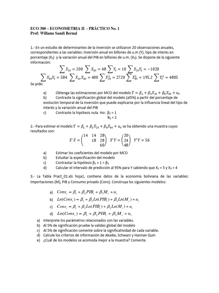 Practico No. 1 Econometria 2 | PDF