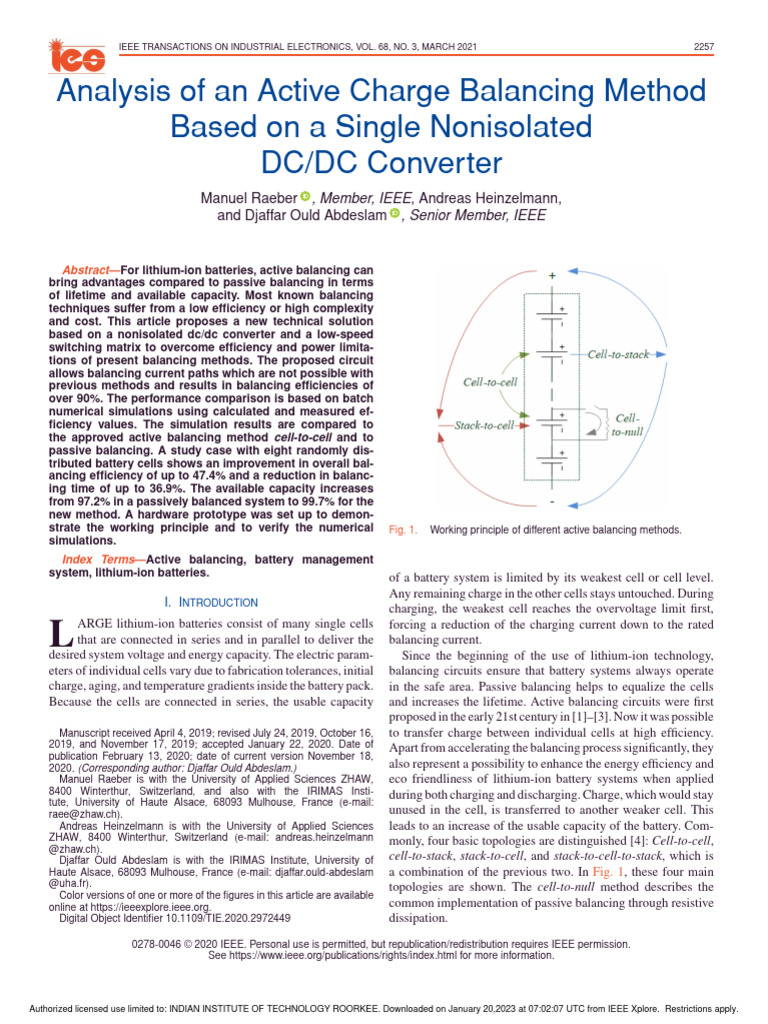 Analysis of An Active Charge Balancing Method Based On A Single ...
