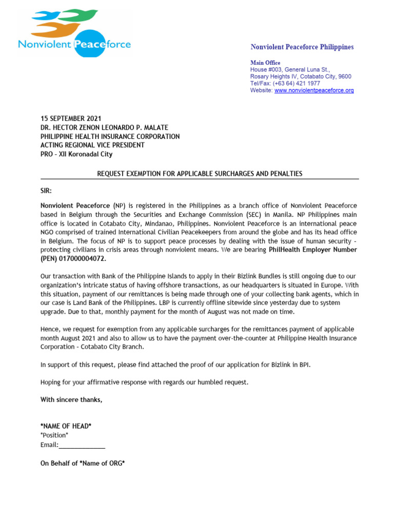 PhilHealth Exemption Request by NP Philippines | PDF | Business ...