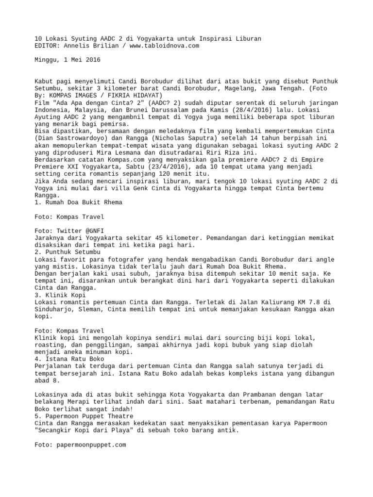 10 Lokasi Syuting AADC 2 Di Yogyakarta Untuk Inspirasi Liburan | PDF