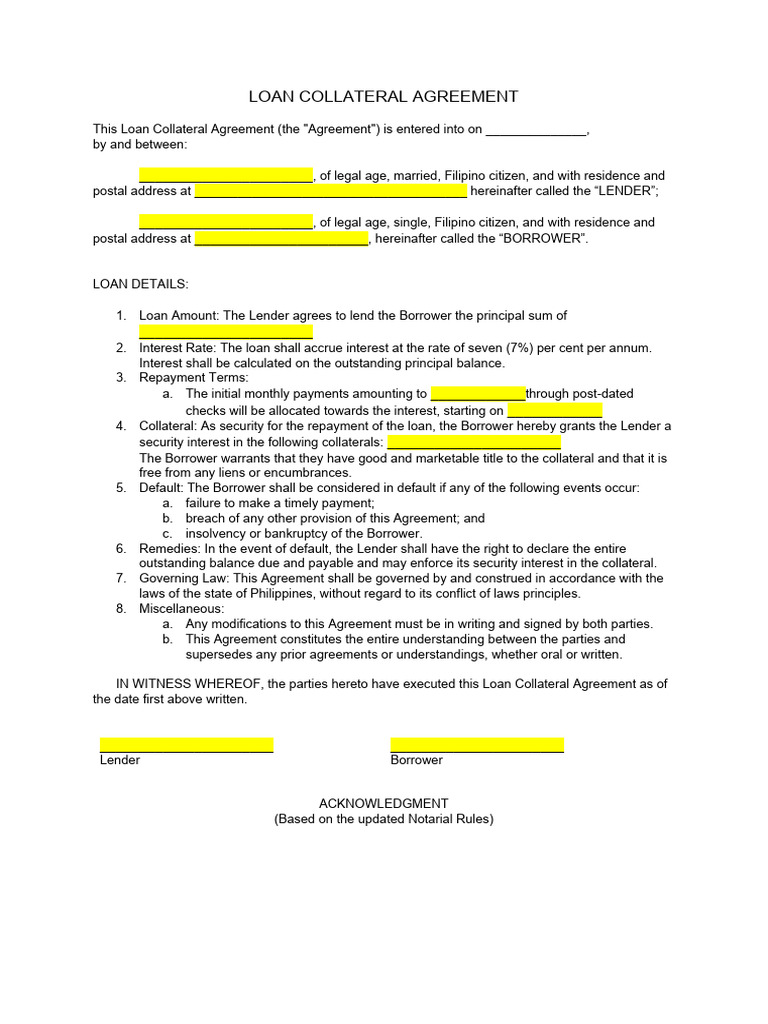 Agreement-Loan Collateral | PDF | Loans | Interest