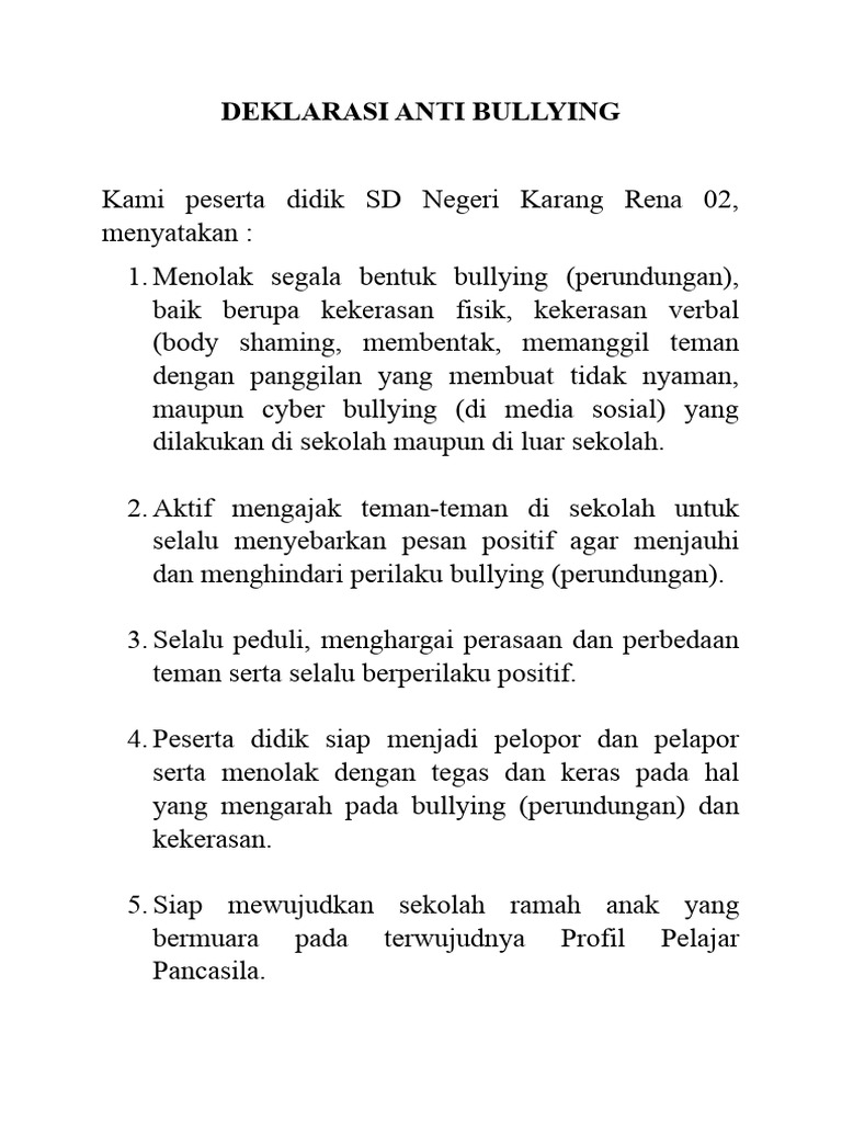 Deklarasi Anti Bullying | PDF