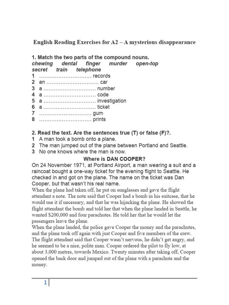 English Reading Exercises for A2 | PDF