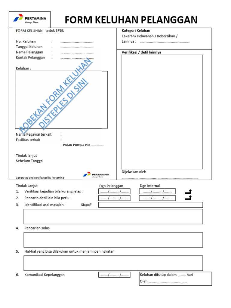 Form Keluhan Pelanggan | PDF