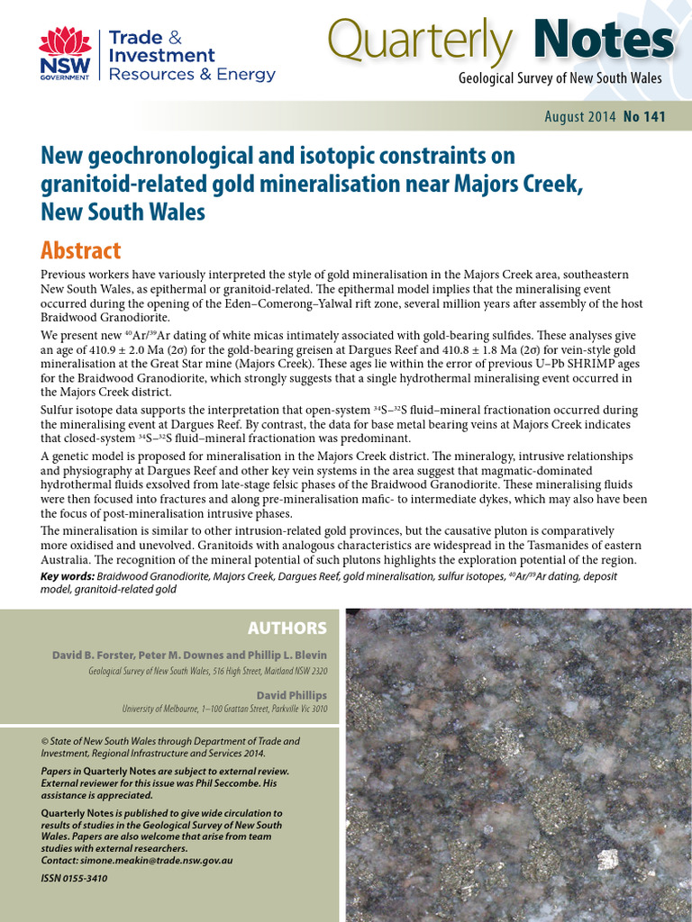 New Geochronological and Isotopic Constraints On Granitoid-Related Gold ...