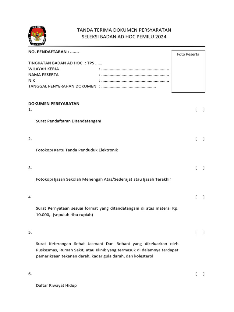 Tanda Terima Pendaftaran Kpps Klempang Sari | PDF