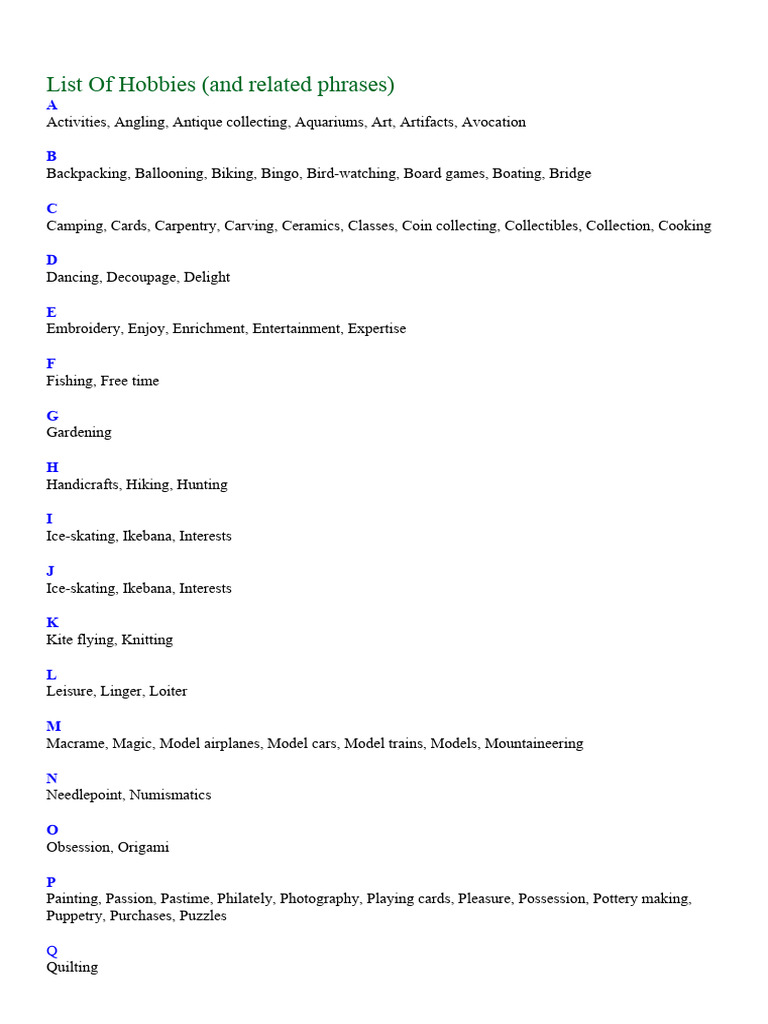 List of Hobbies | PDF