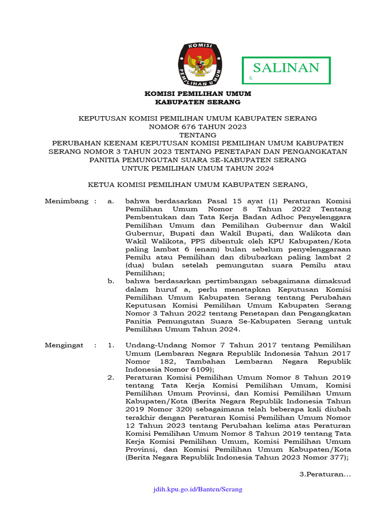 SK Perubahan Keenam Penetapan Dan Pengangkatan PPS | PDF