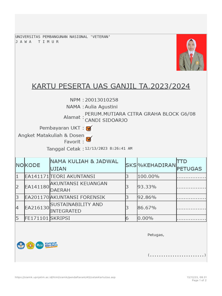 Sistem Informasi Akademik UPN Veteran Jawa Timur | PDF