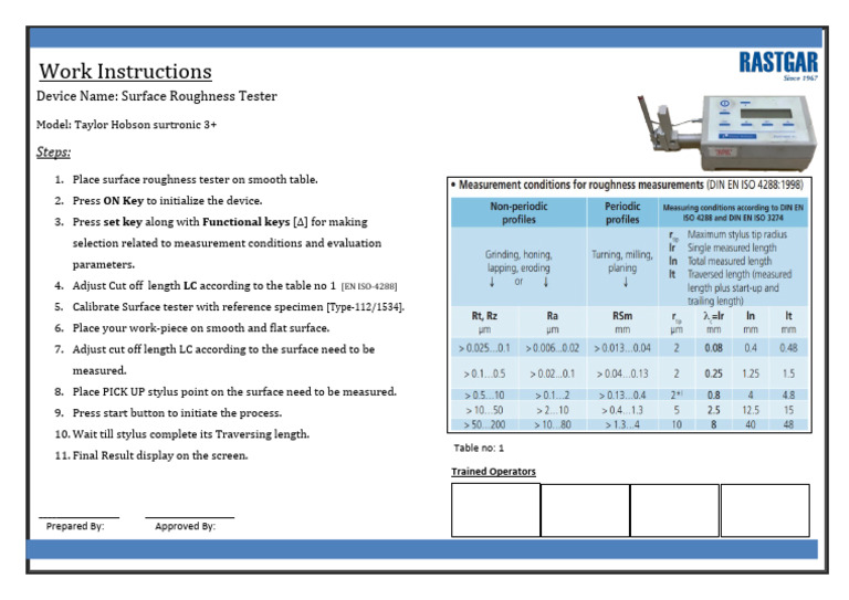 Surface Tester Work Instructions | PDF