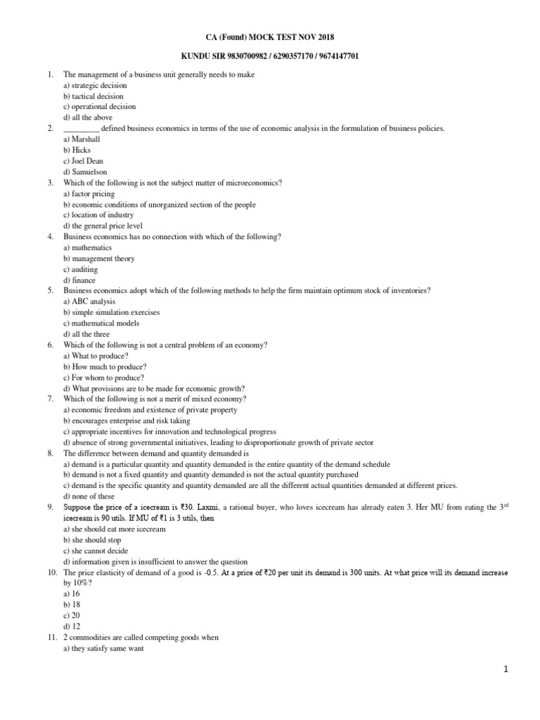 Eco Nov 2023 Test Paper With Answers | PDF | Demand | Monopoly