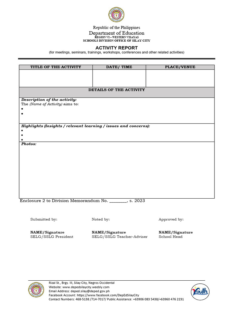 Activity Report Template SY 2023 2024 | PDF