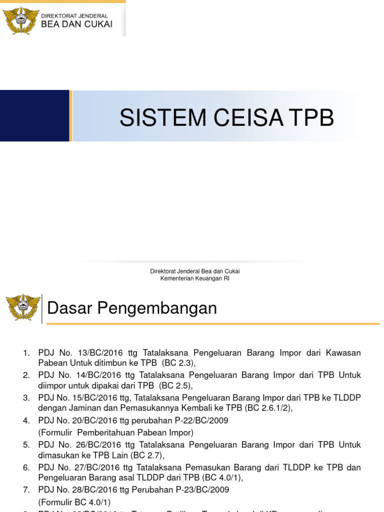 SISTEM CEISA TPB. Direktorat Jenderal Bea Dan Cukai Kementerian ...