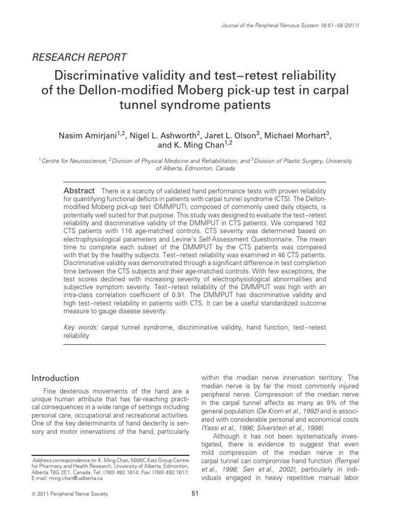 Discriminative Validity and Test-retest Reliability of the Dellon ...
