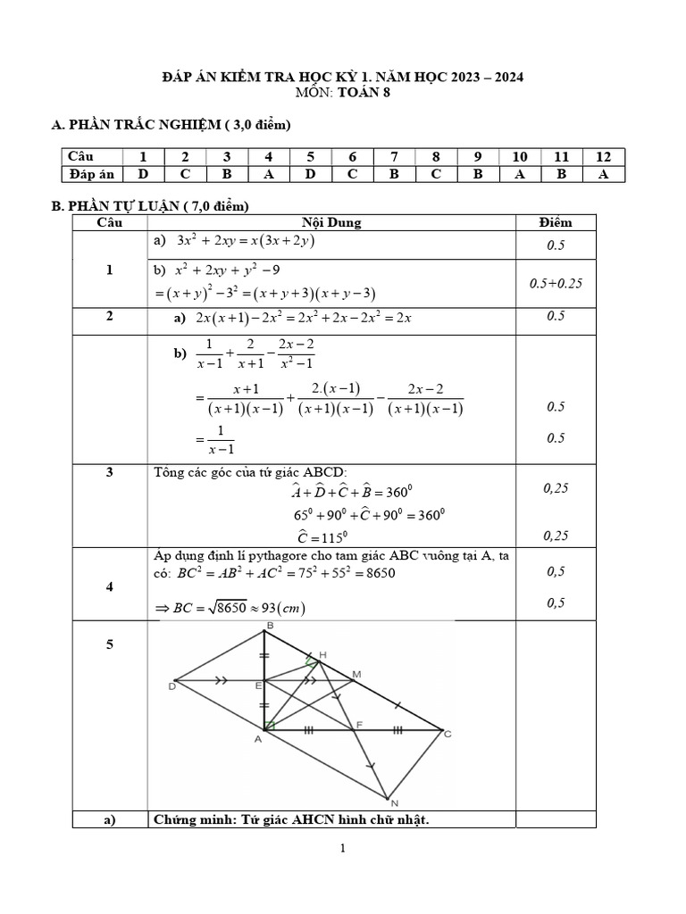 (Đa) KT HK1 Toán 8 - NH23.24 | PDF