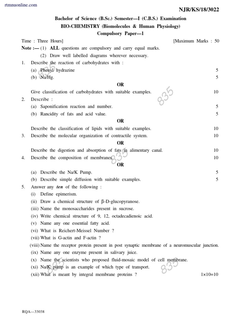 BSC 1 Sem Bio Chemistry (Biomolecules and Human Physiology) Summer 2018 | Download Free PDF ...