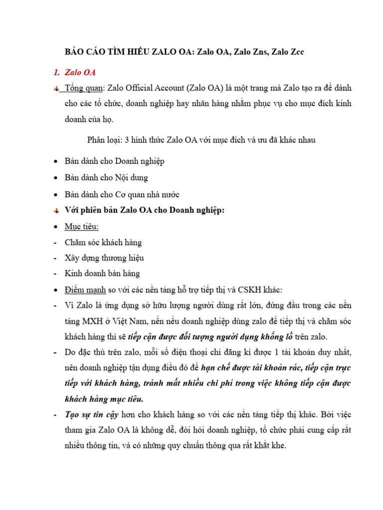 Báo Cáo Zalo OA (Repaired) | PDF