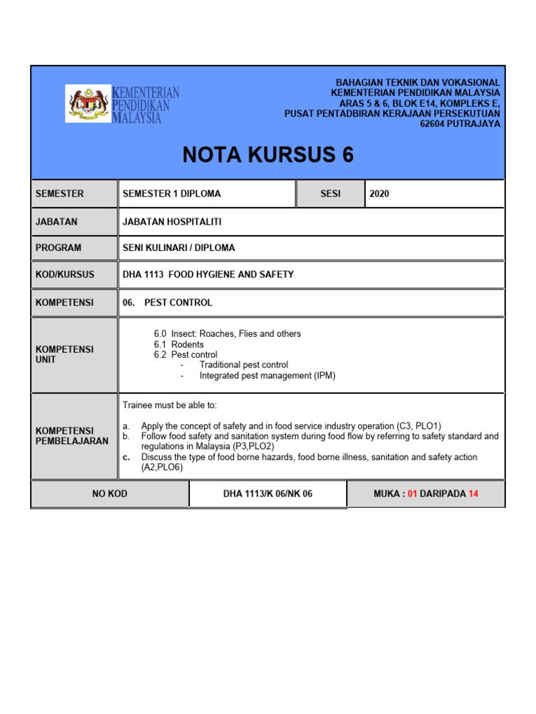 Nota Kursus 6 Pest Control | PDF