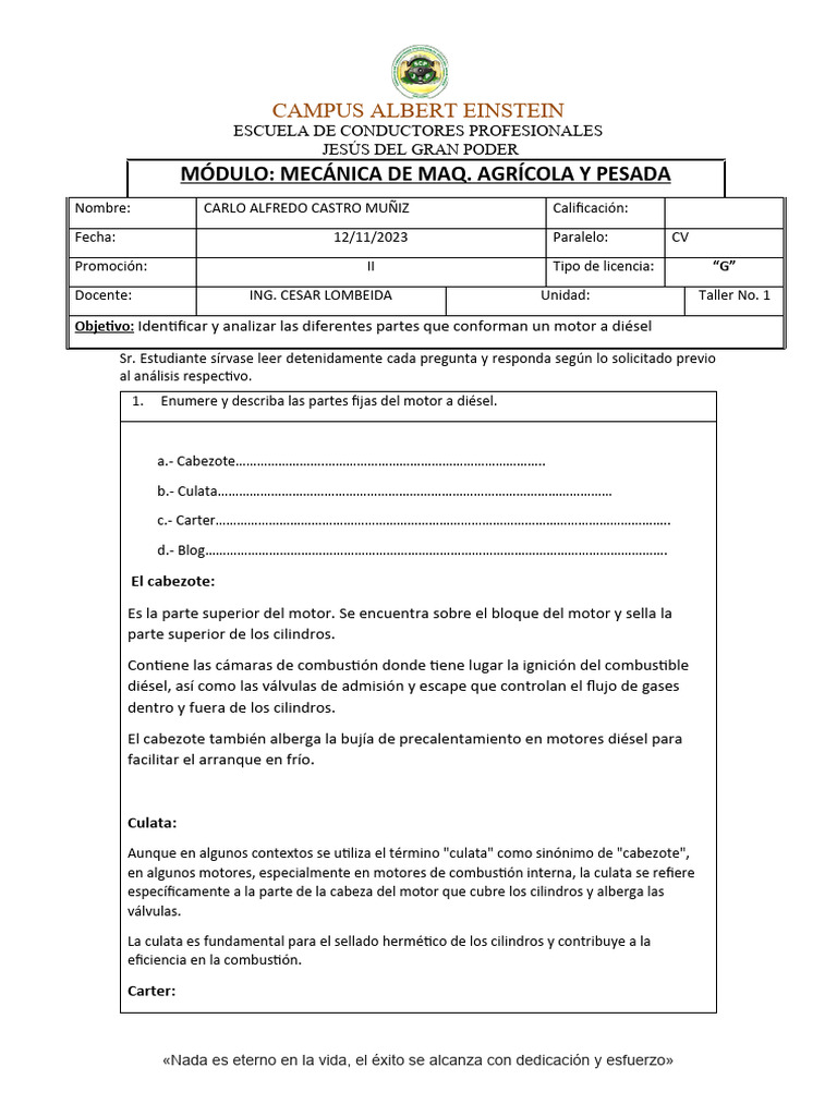 Partes del Motor Diésel: Guía Completa | PDF | Pistón | Motor de ...