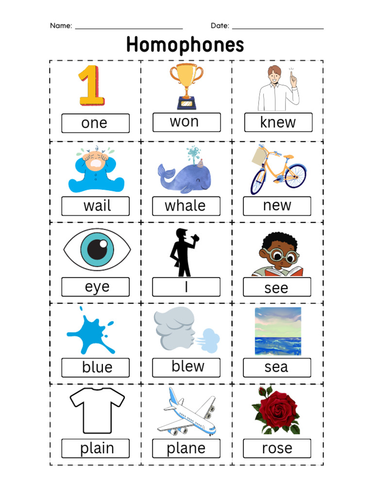 Homophones Matching Cut-Outs | PDF