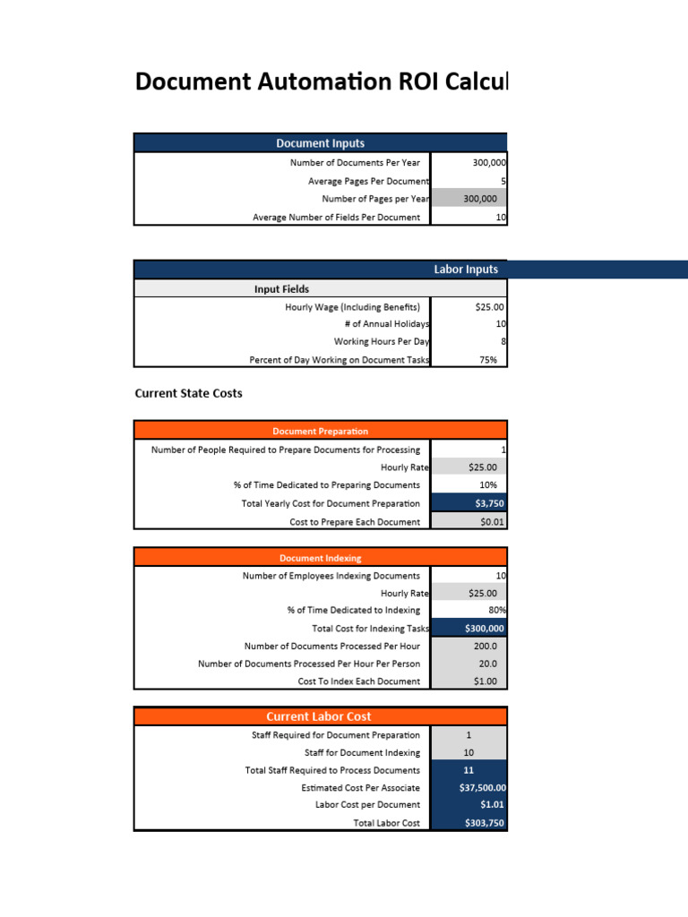 Document Automation ROI Calculator | PDF | Automation | Working Time