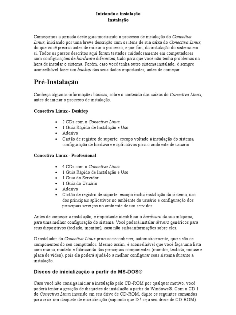 Instalação Do Linux Conectiva 10 | PDF | Drive de disco rígido | Linux