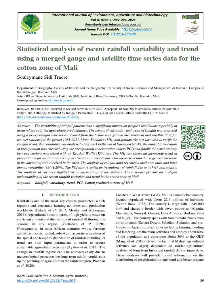 Mali Rainfall Trends in Cotton Zone | PDF | Normal Distribution | Variance