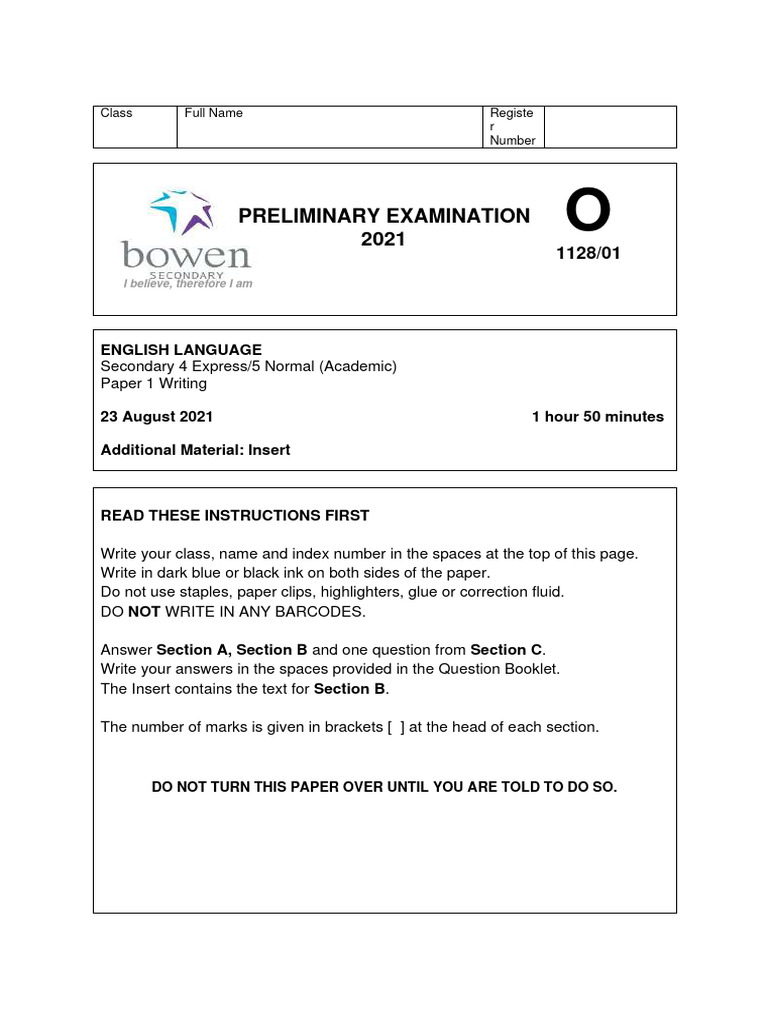 Prelim 2021 4E5E P1 | PDF | Human Communication | Linguistics