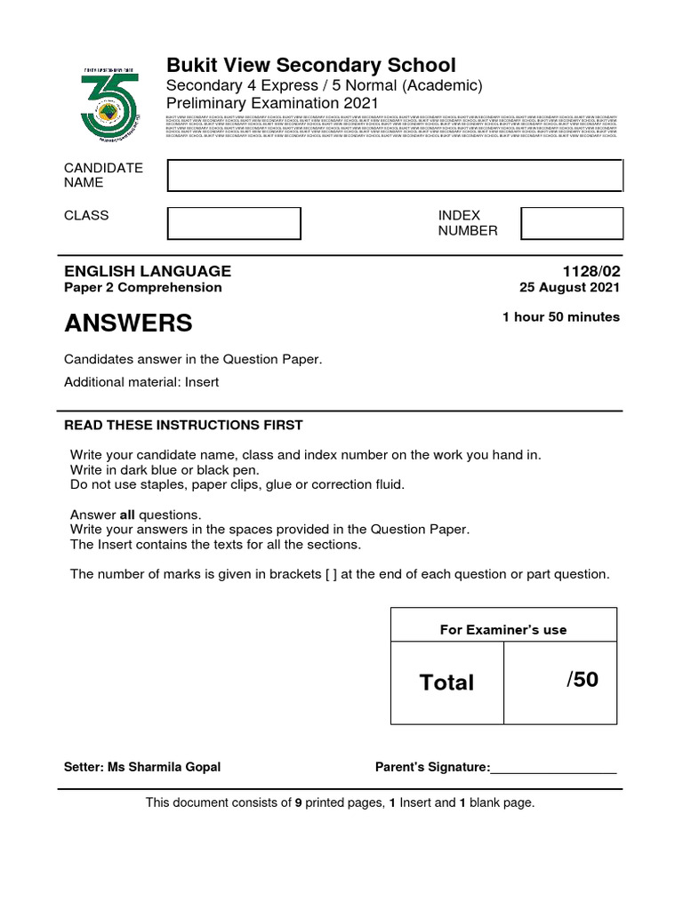 Bukit View Sec 2021 Exam Paper | PDF | Vaccines | Adolescence