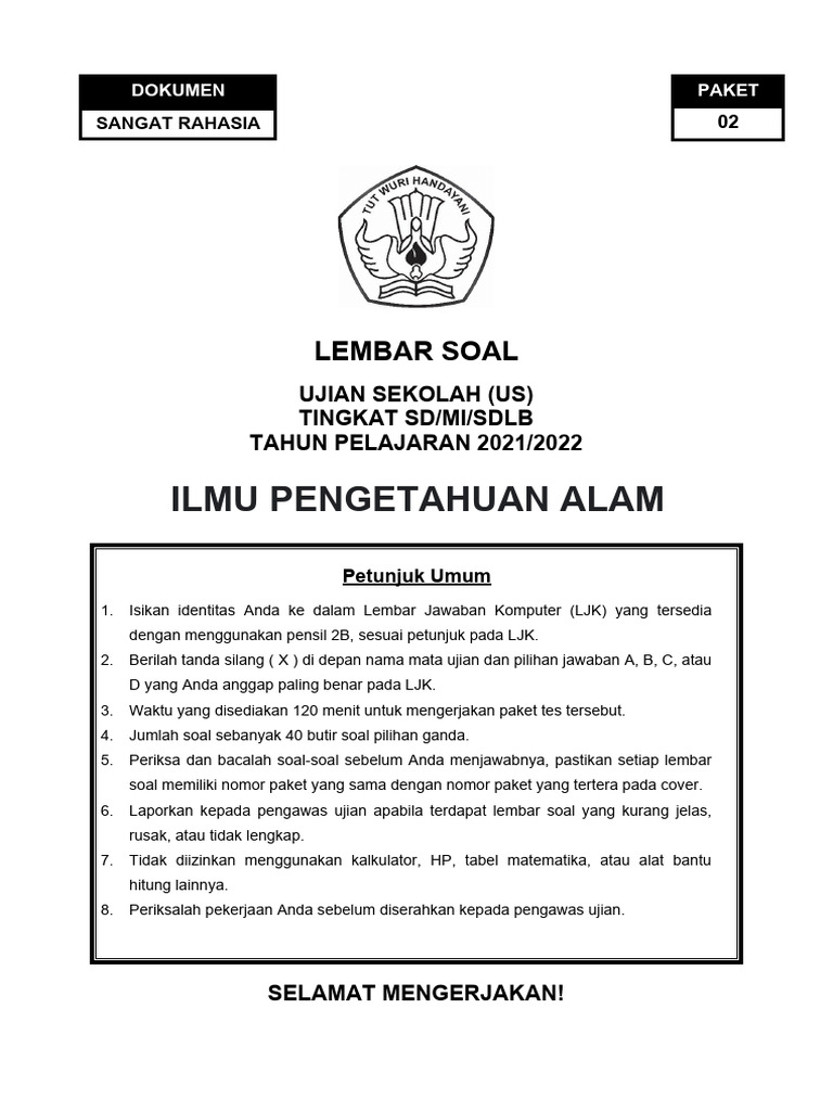 SOAL US - IPA2 - 022 Paket 2 | PDF | Sains & Matematika