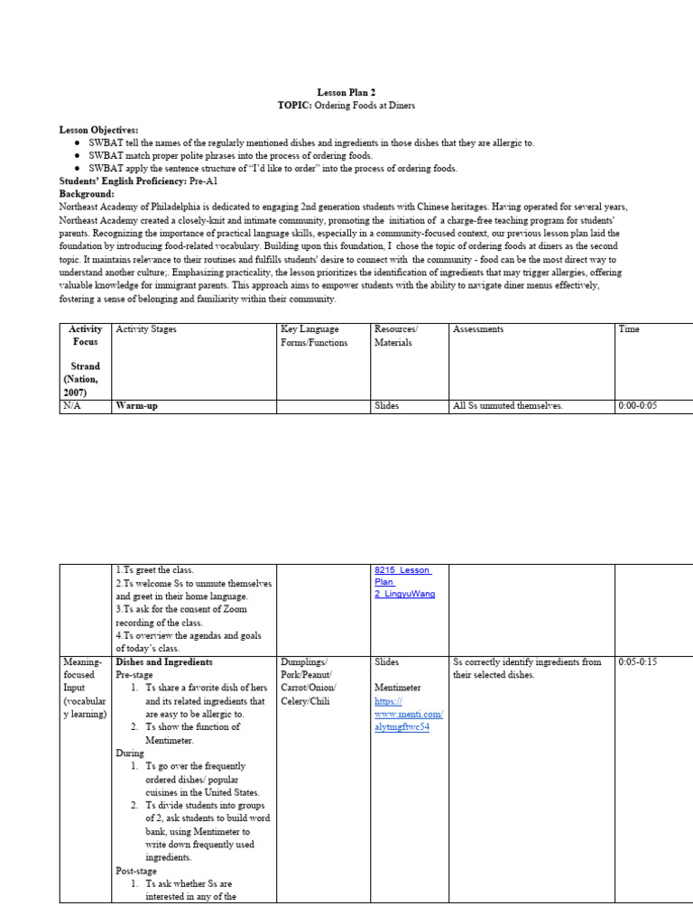 8215 Lesson Plan 2 Lingyuwang 2 | PDF | Food Allergy | Allergy