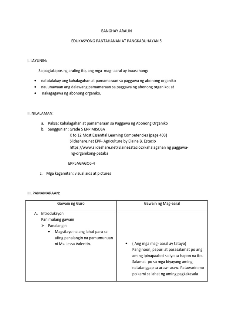 Lesson Plan In Epp Pdf