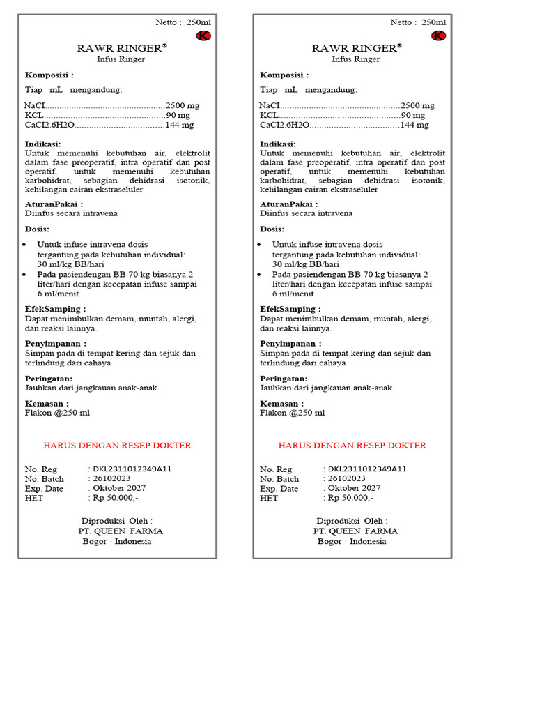 Dus Infus Ringer Nanana Steril | PDF