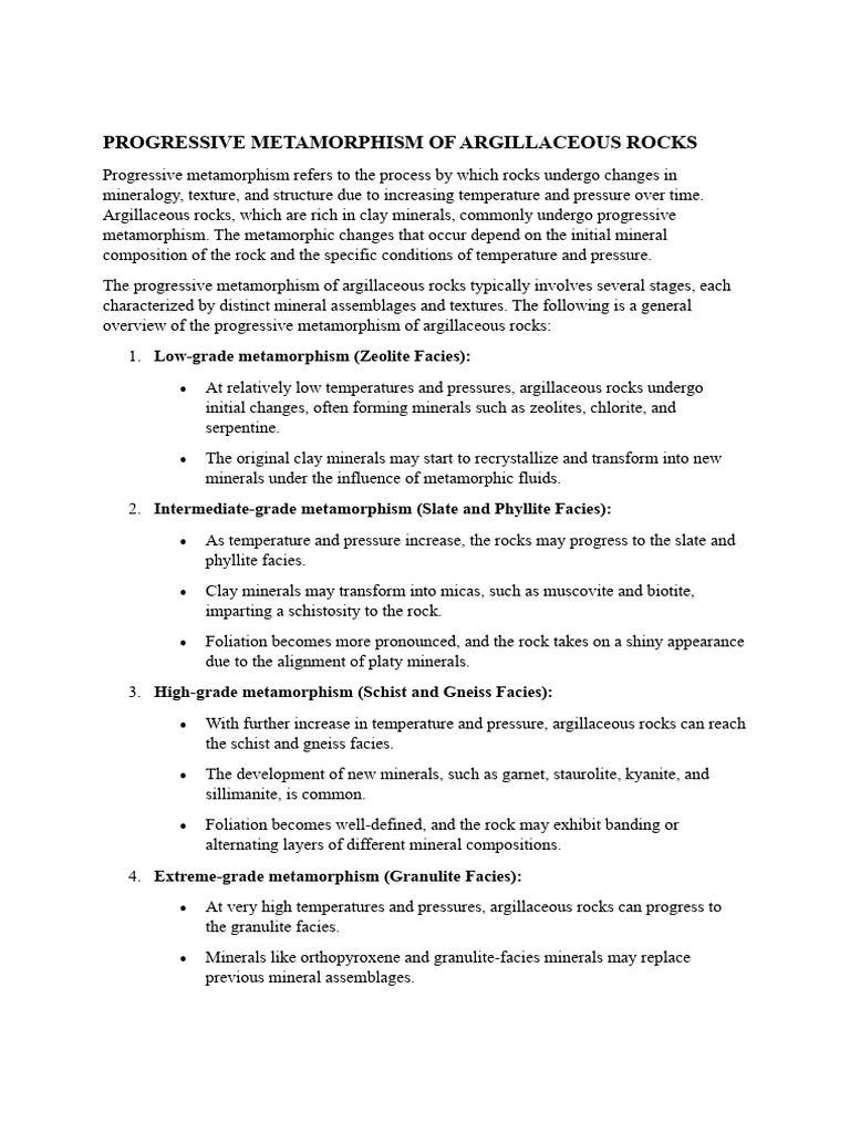 Progressive Metamorphism of Argillaceous Rocks | PDF | Minerals | Rock ...