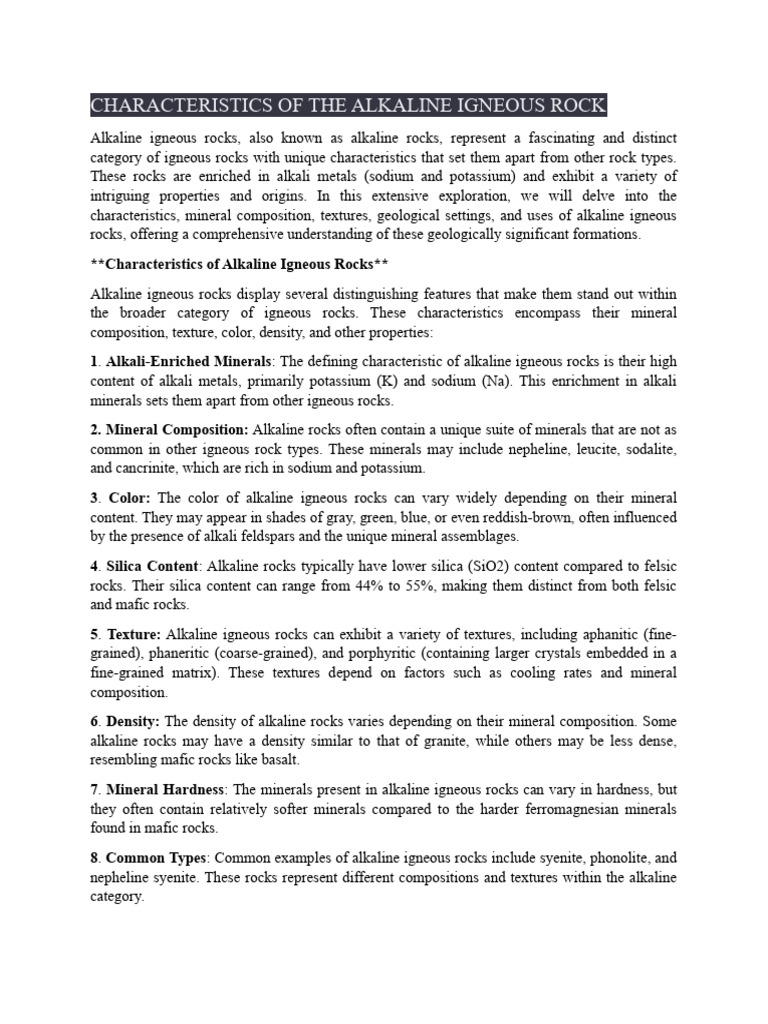 Characteristics of The Alkaline Igneous Rock | PDF | Igneous Rock | Magma